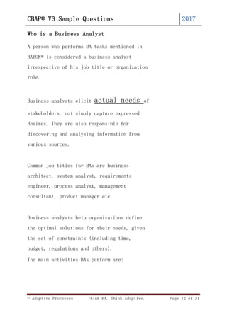 Free CBAP V3 questions | PDF