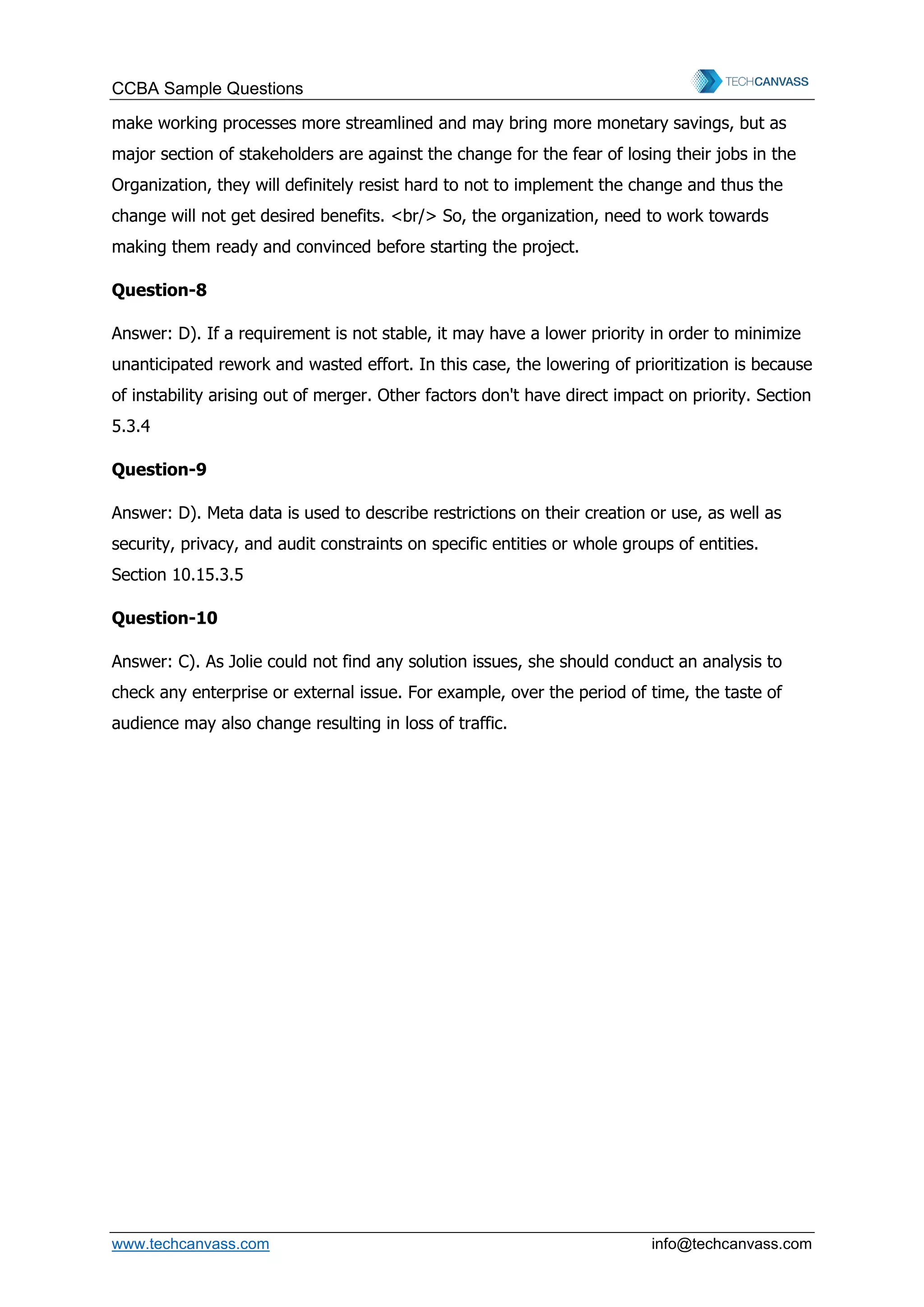 Free CCBA exam questions PDF | PDF