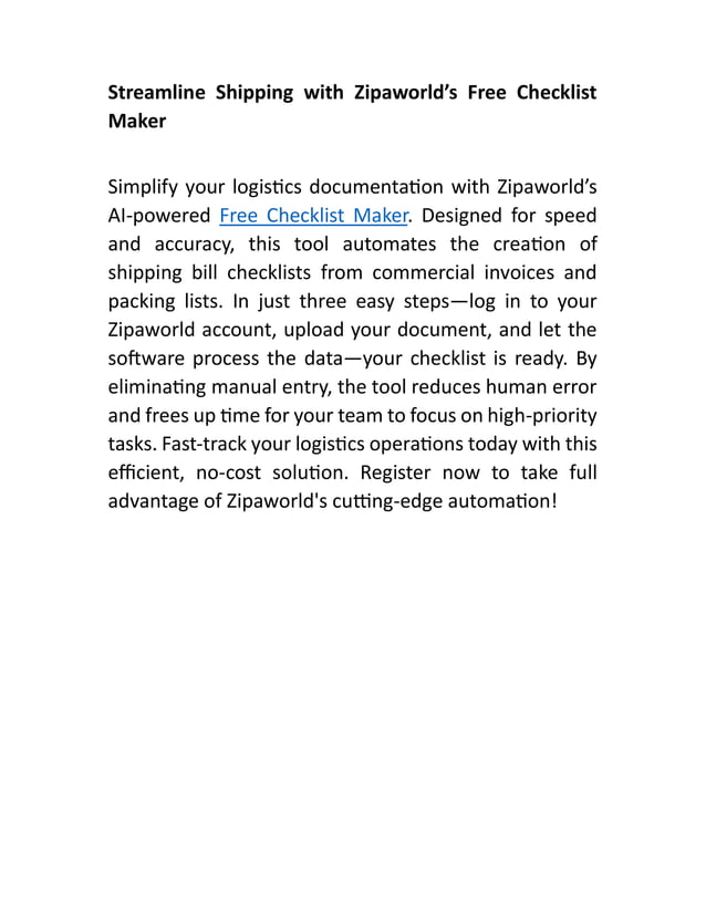 Streamline Shipping with Zipaworld’s Free Checklist Maker | PDF