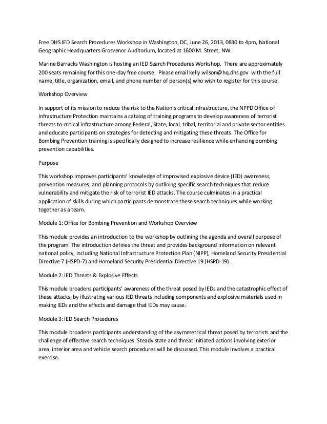 Free dhs ied search procedures workshop in washington