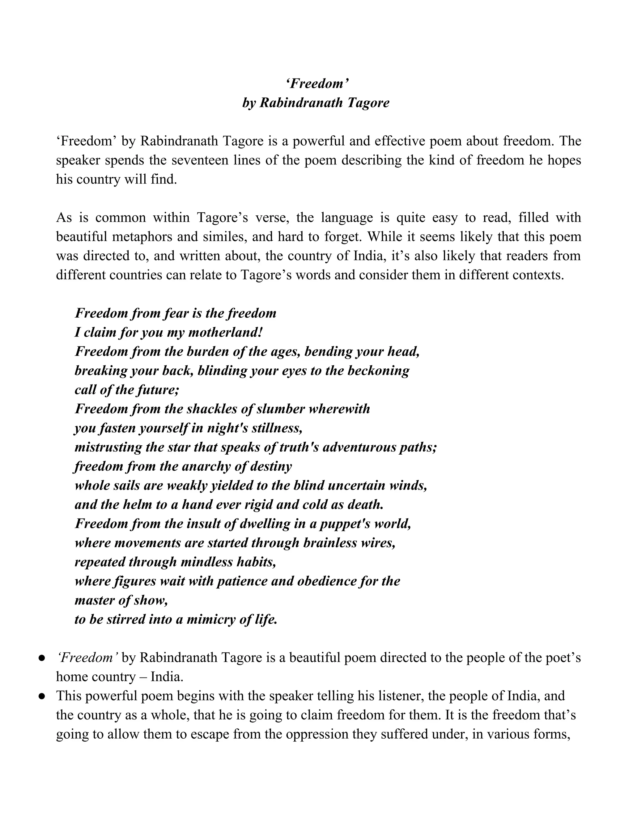 ‘Freedom’ Analysis by Rabindranath Tagore.docx