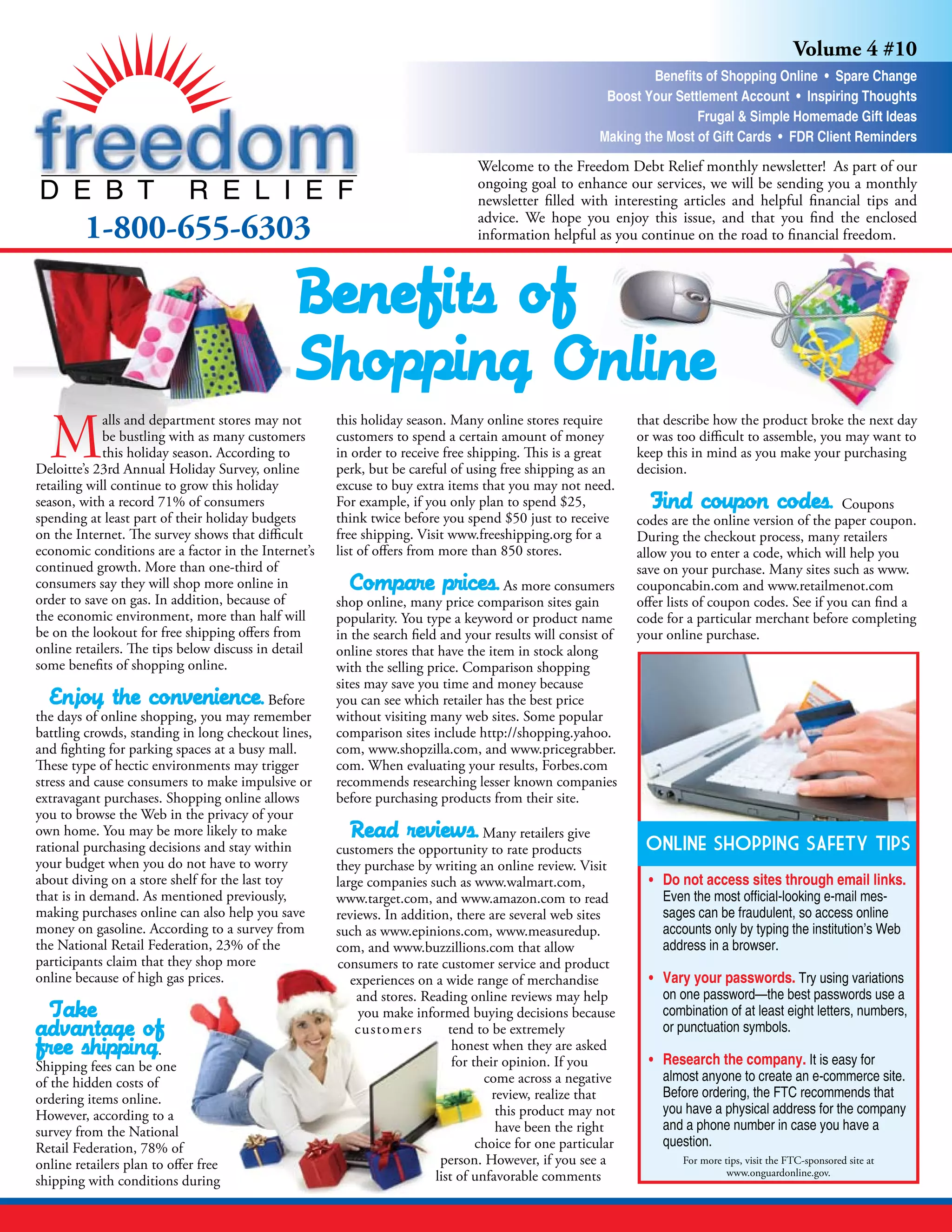 Freedom Debt Relief - Benefits of Shopping Online | PDF