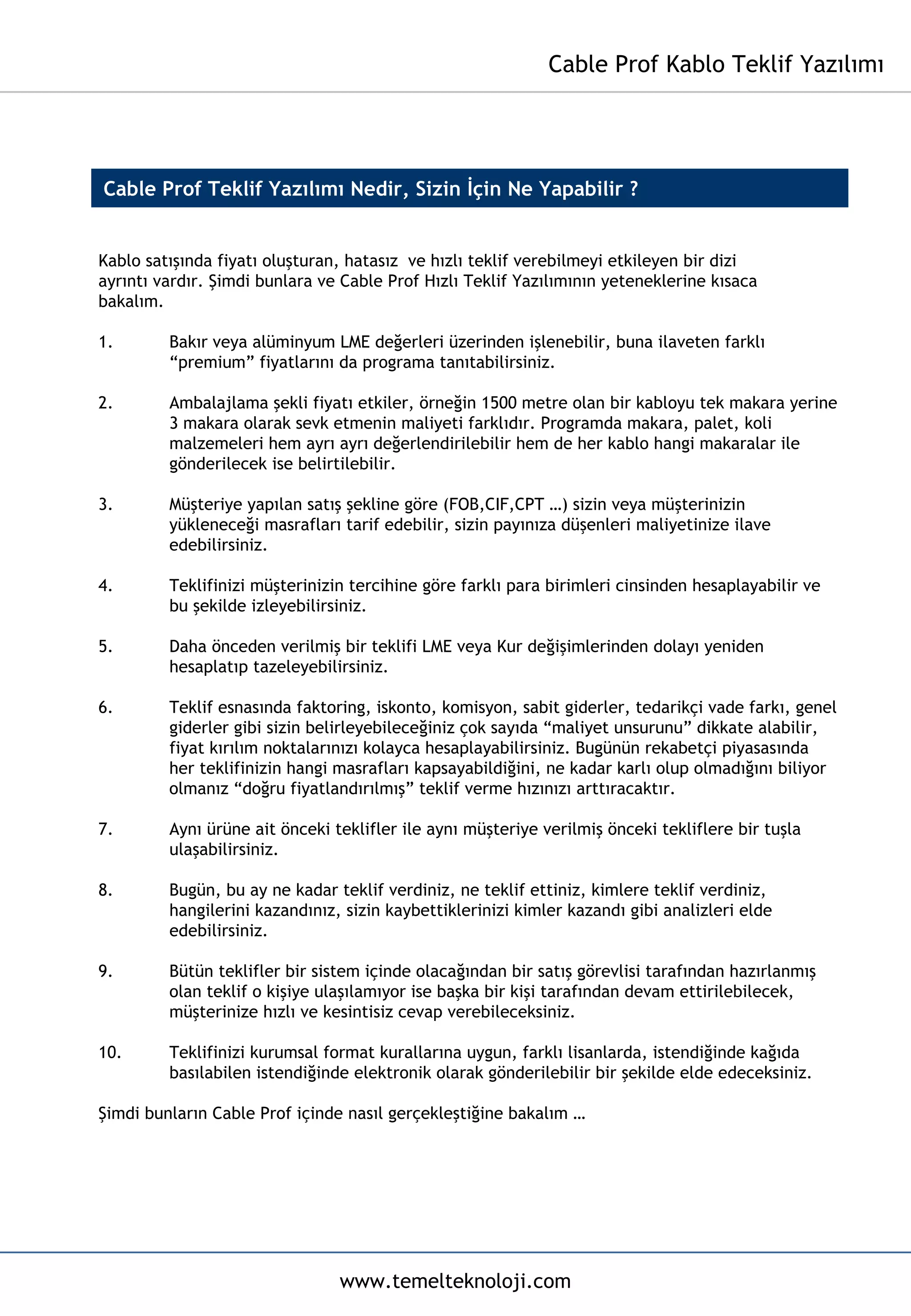 Freedom ERP Kablo Teklifi Hazırlama Yazılımı | PDF