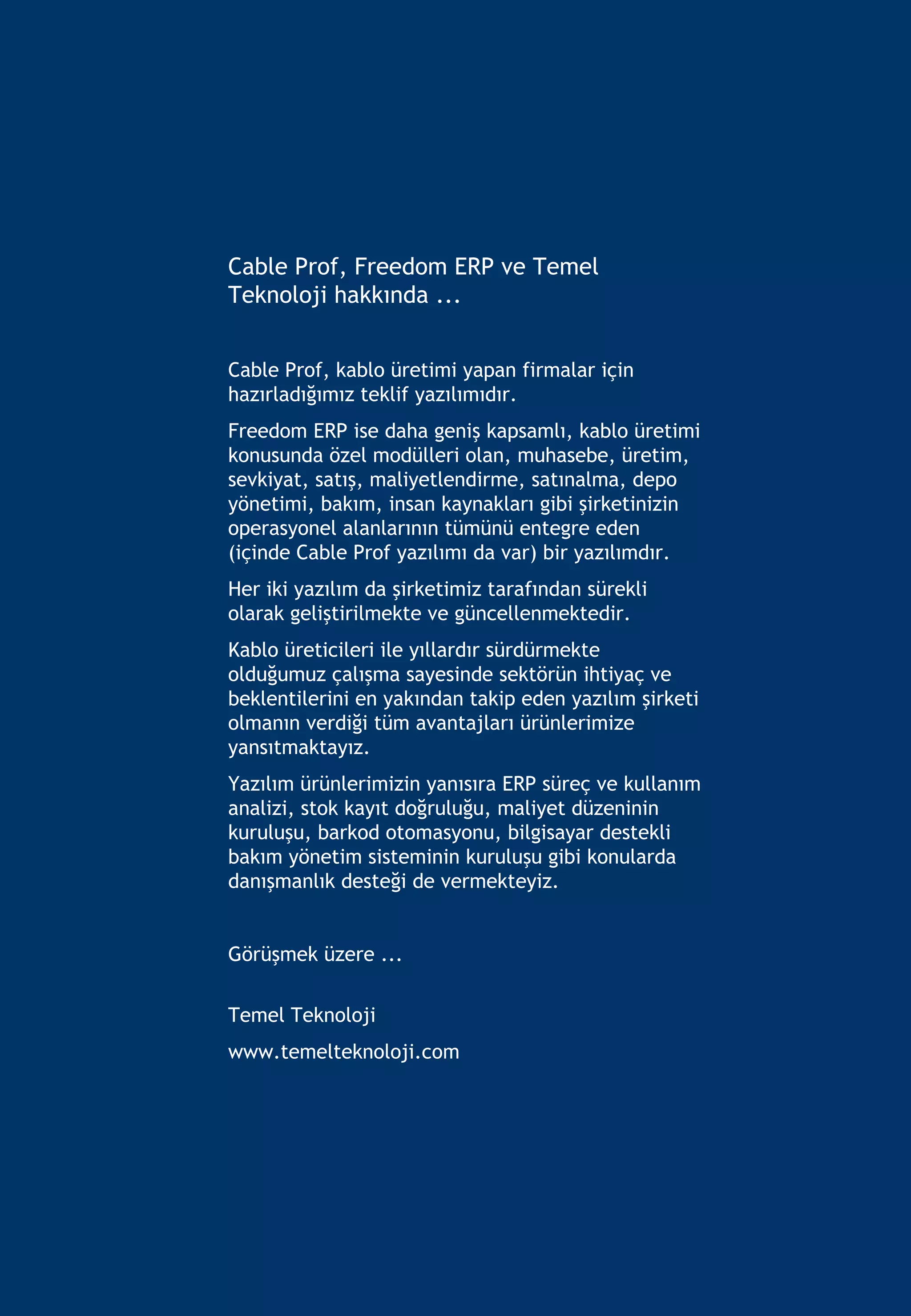 Freedom ERP Kablo Teklifi Hazırlama Yazılımı | PDF