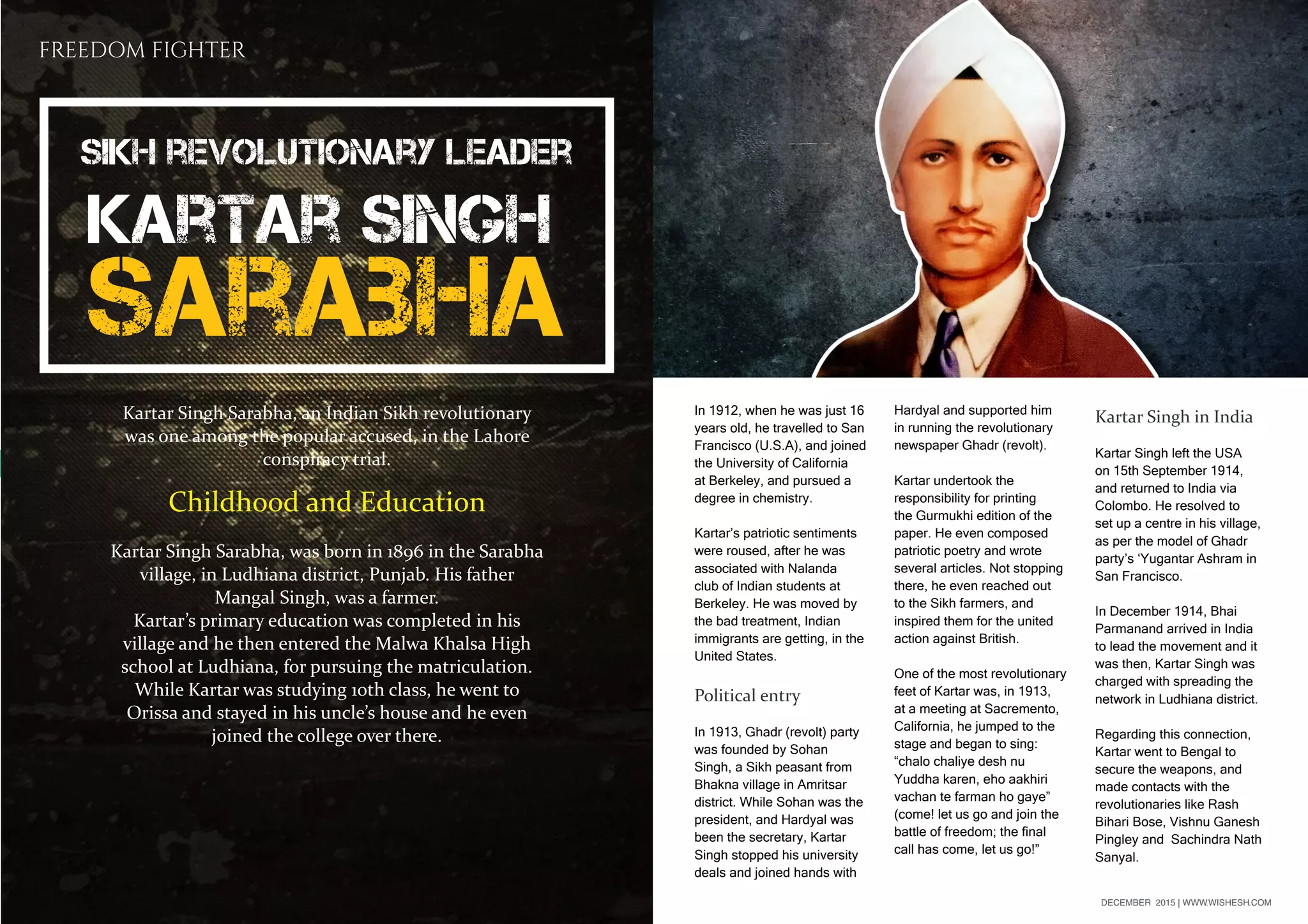 Sikh revolutionary leader Kartar Singh Sarabha | PDF