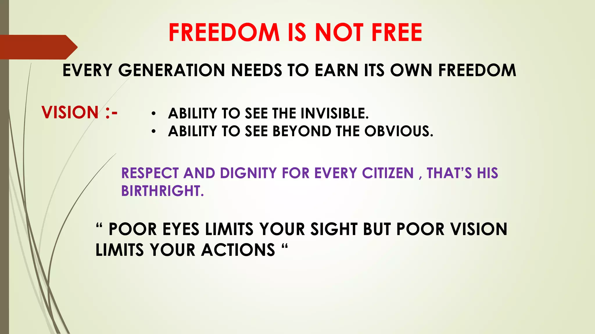 Freedom is not free book written by shiv khera | PPTX