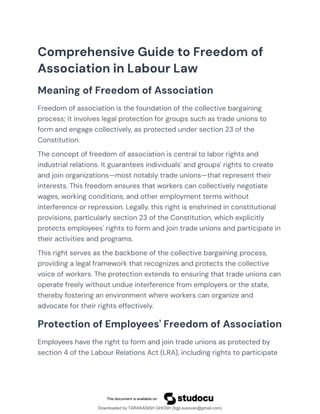 Freedom of Association in Labour Law notes | PDF