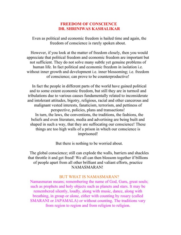 F R E E D O M O F C O N S C I E N C E D R | PDF