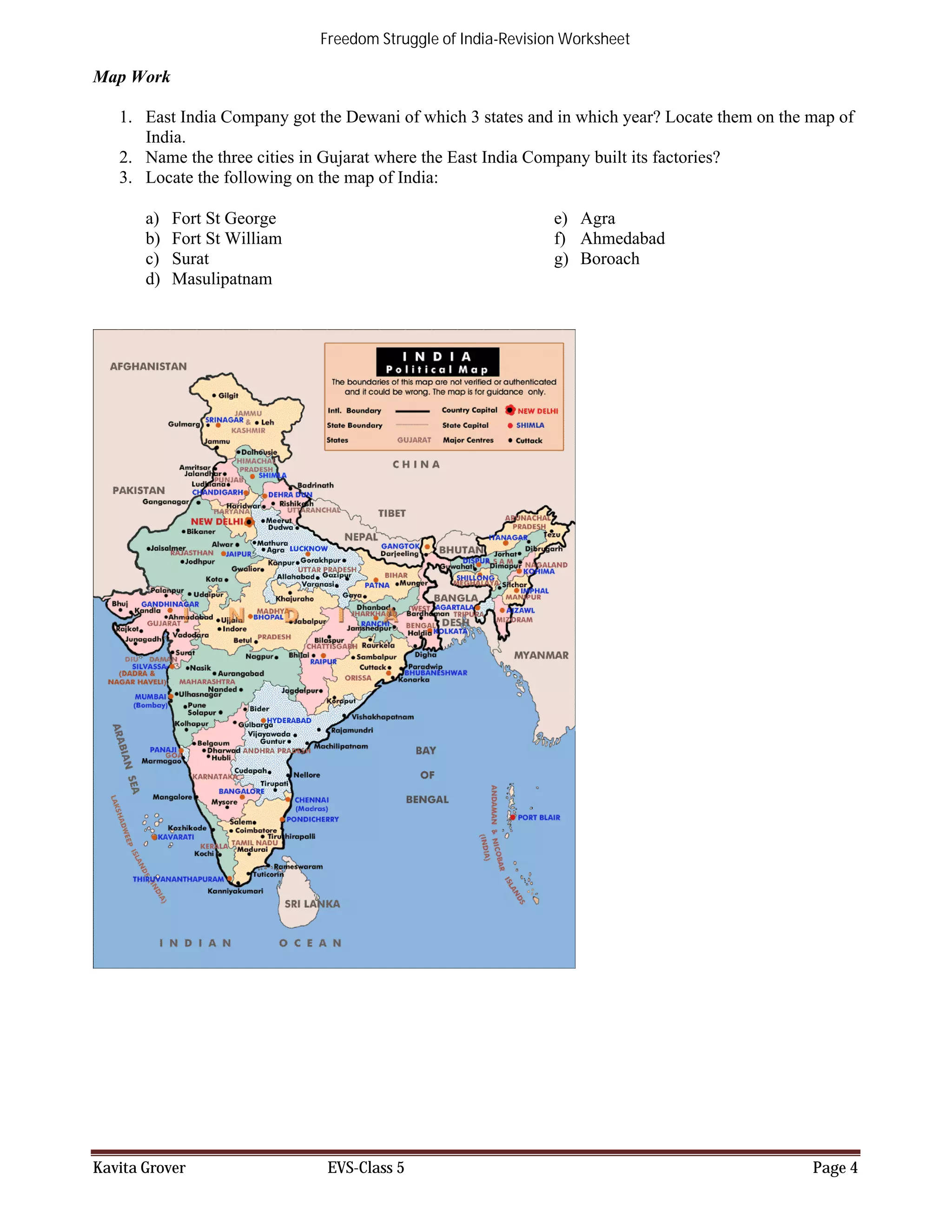 Freedom Struggle of India -Revision Worksheets | PDF