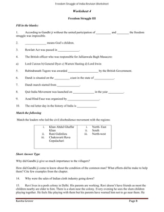 Freedom Struggle of India -Revision Worksheets | PDF