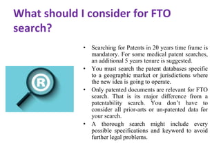 Freedom To Operate Search- Opinion and Analysis | PPTX