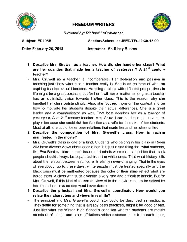 Freedom Writers Reflection | PDF