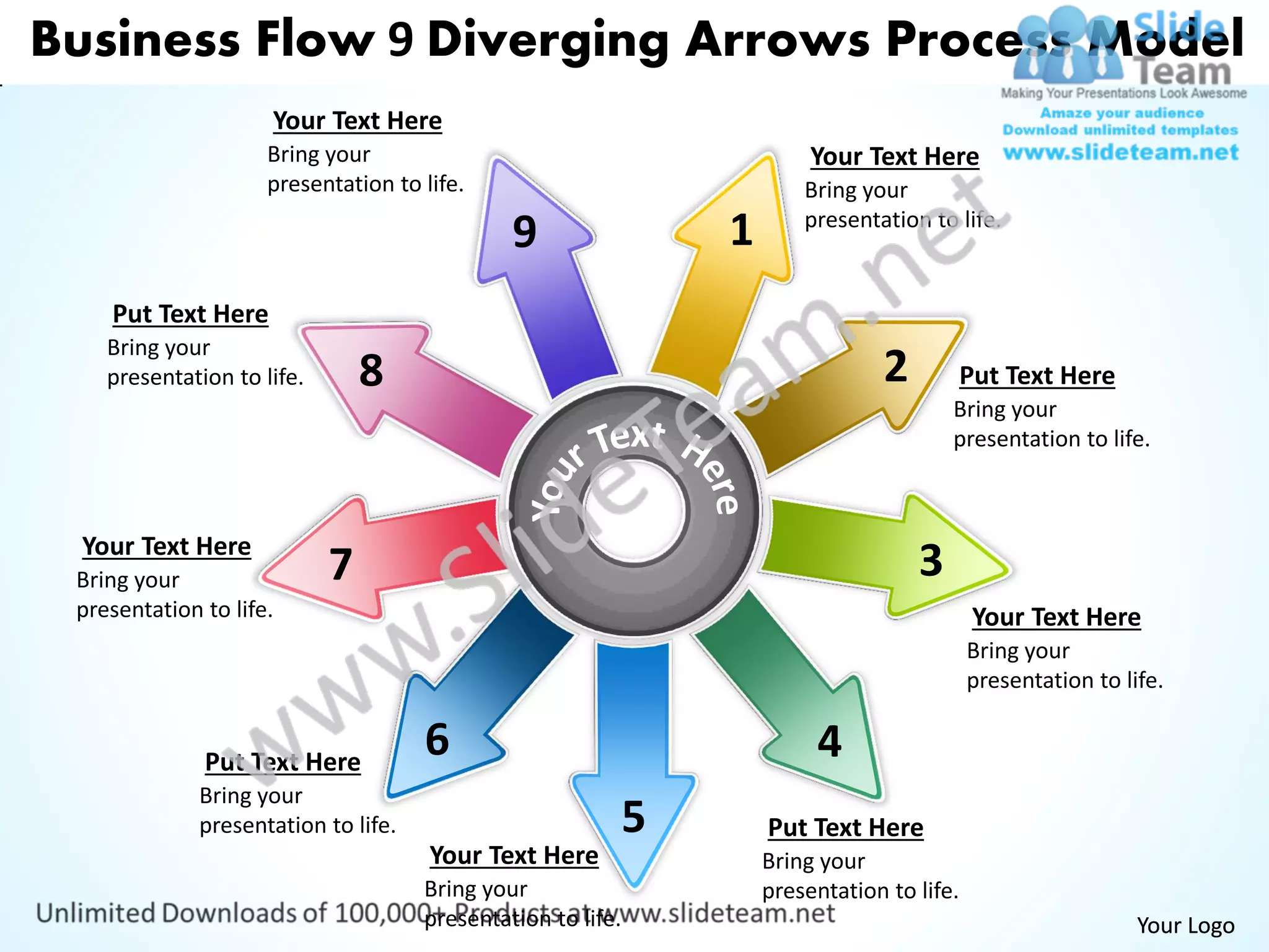 Free download flow 9 diverging arrows process model cycle diagram power ...