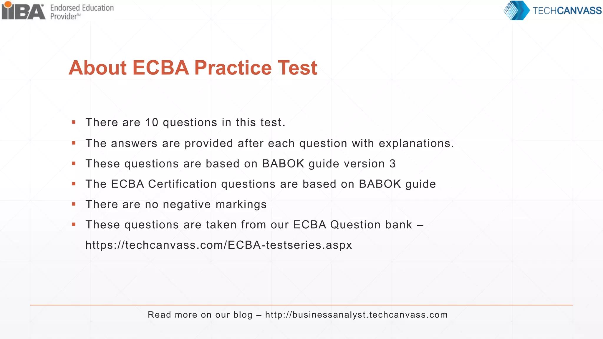 ECBA Exam Questions PDF | ECBA Sample Questions PDF | Techcanvass | PDF