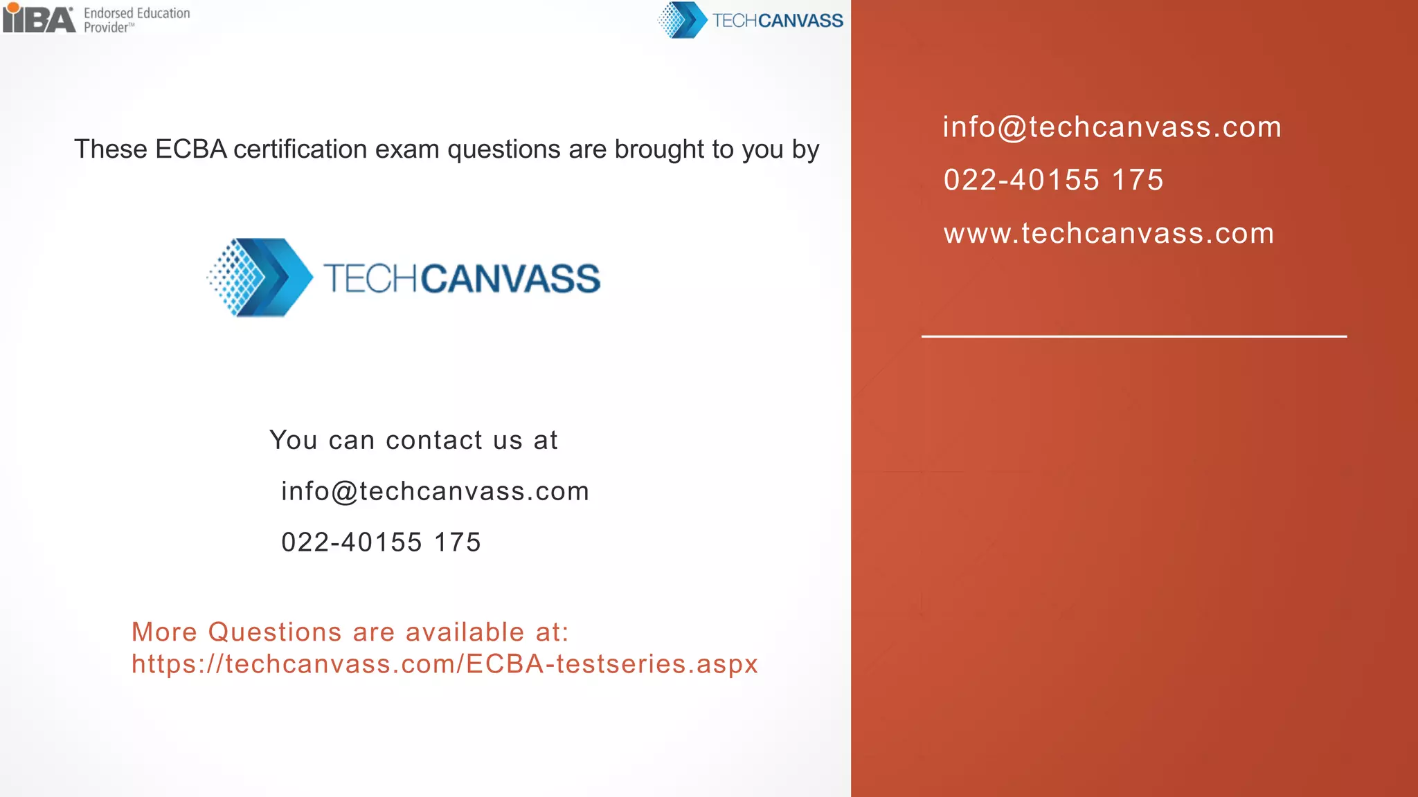 ECBA Exam Questions PDF | ECBA Sample Questions PDF | Techcanvass | PDF