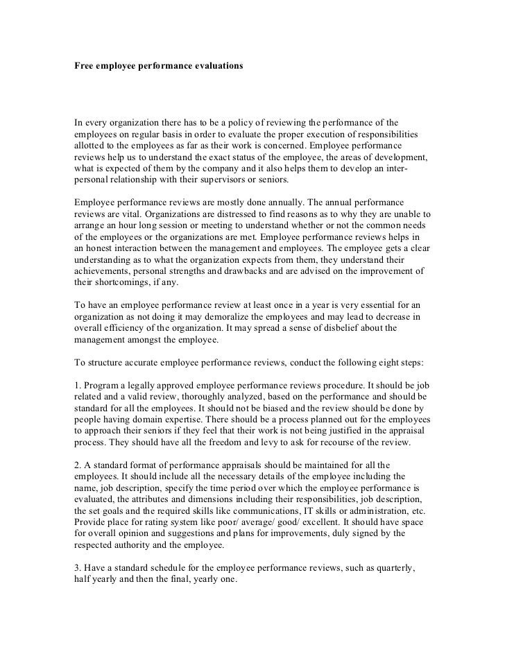 Free employee performance evaluations