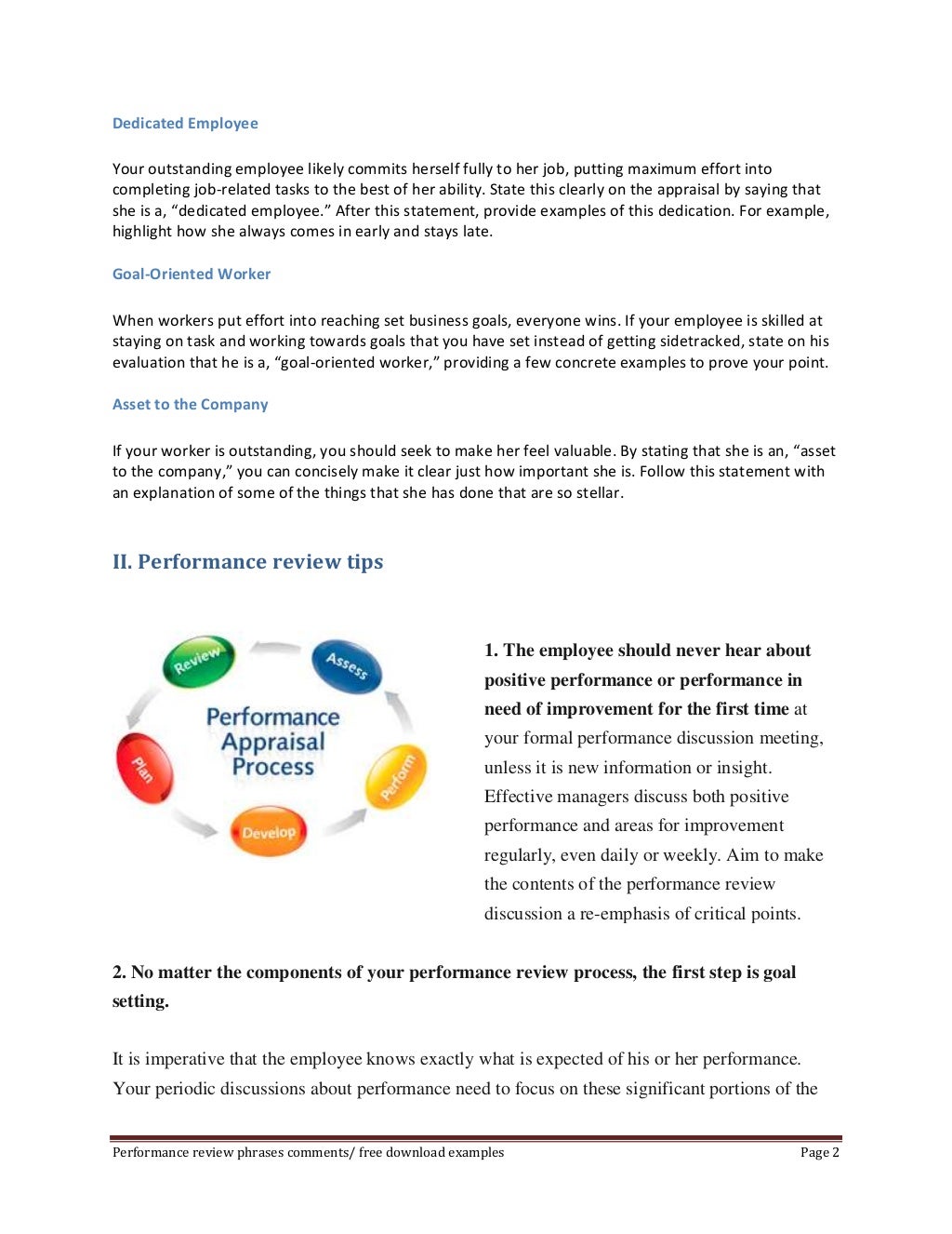 Free employee performance review phrases