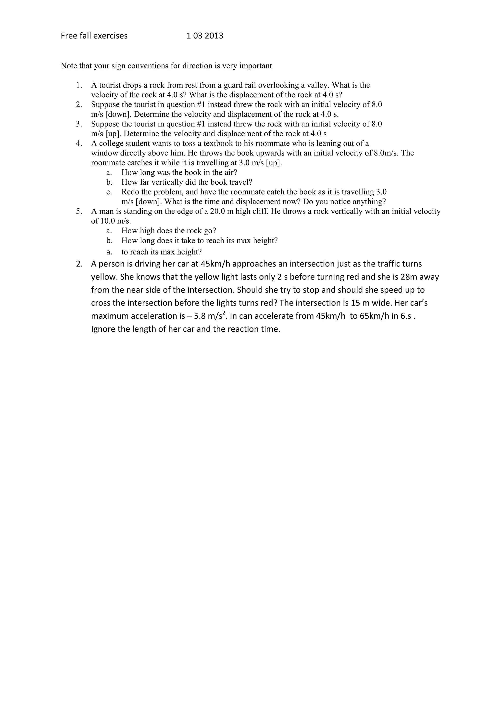 Free fall exercises | DOCX