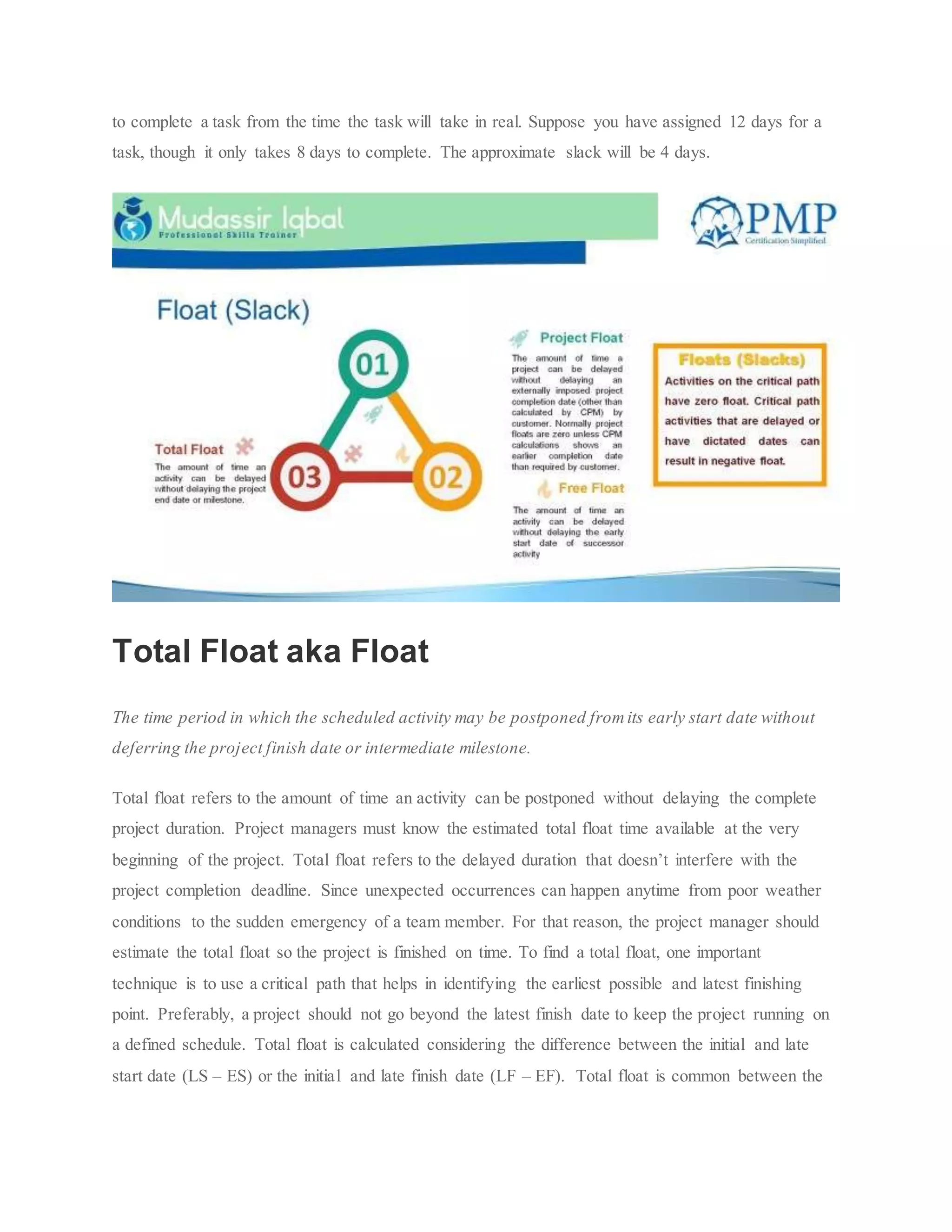 Free float and total float - PMP/CAPM from PMI | DOCX