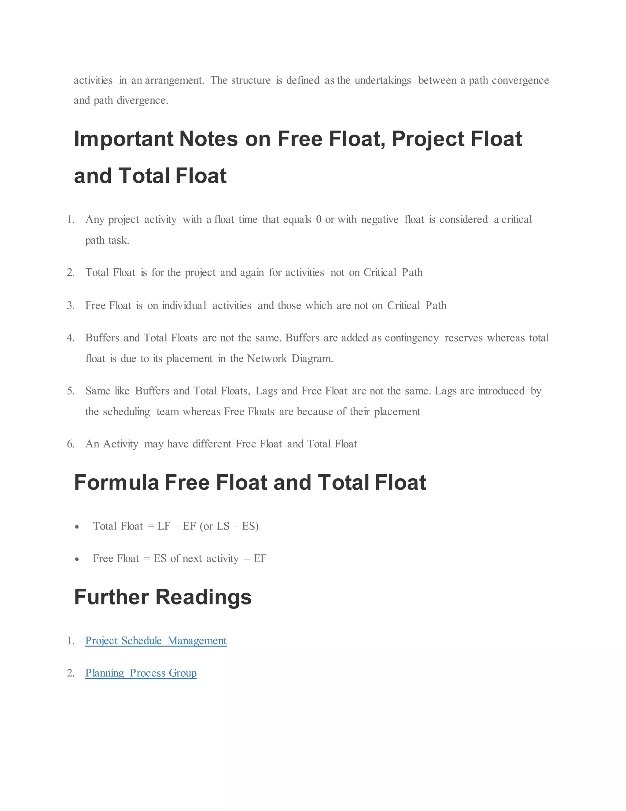 Free float and total float - PMP/CAPM from PMI | DOCX