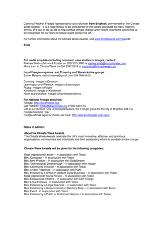 Freegle climate week finalist press release_feb12 | PDF