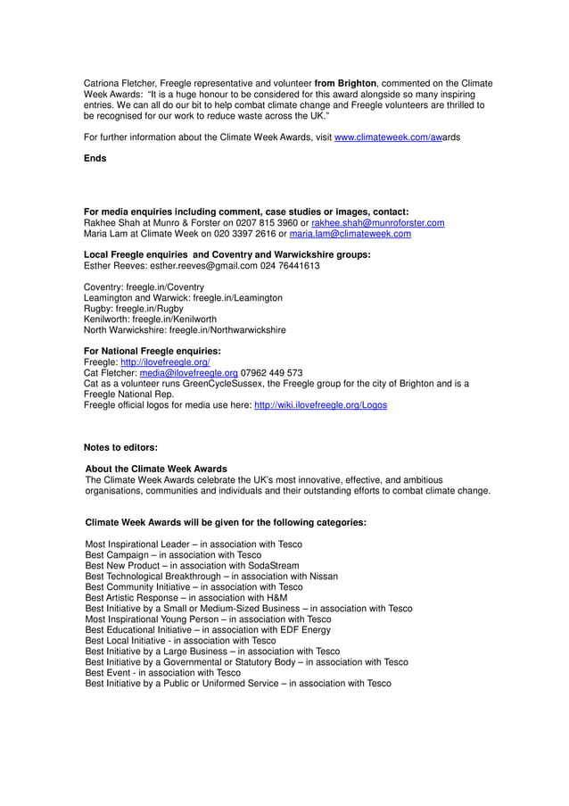 Freegle climate week finalist press release_feb12 | PDF