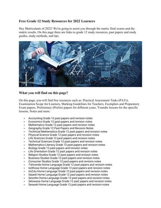 Free grade 12 study resources for 2022 learners | PDF
