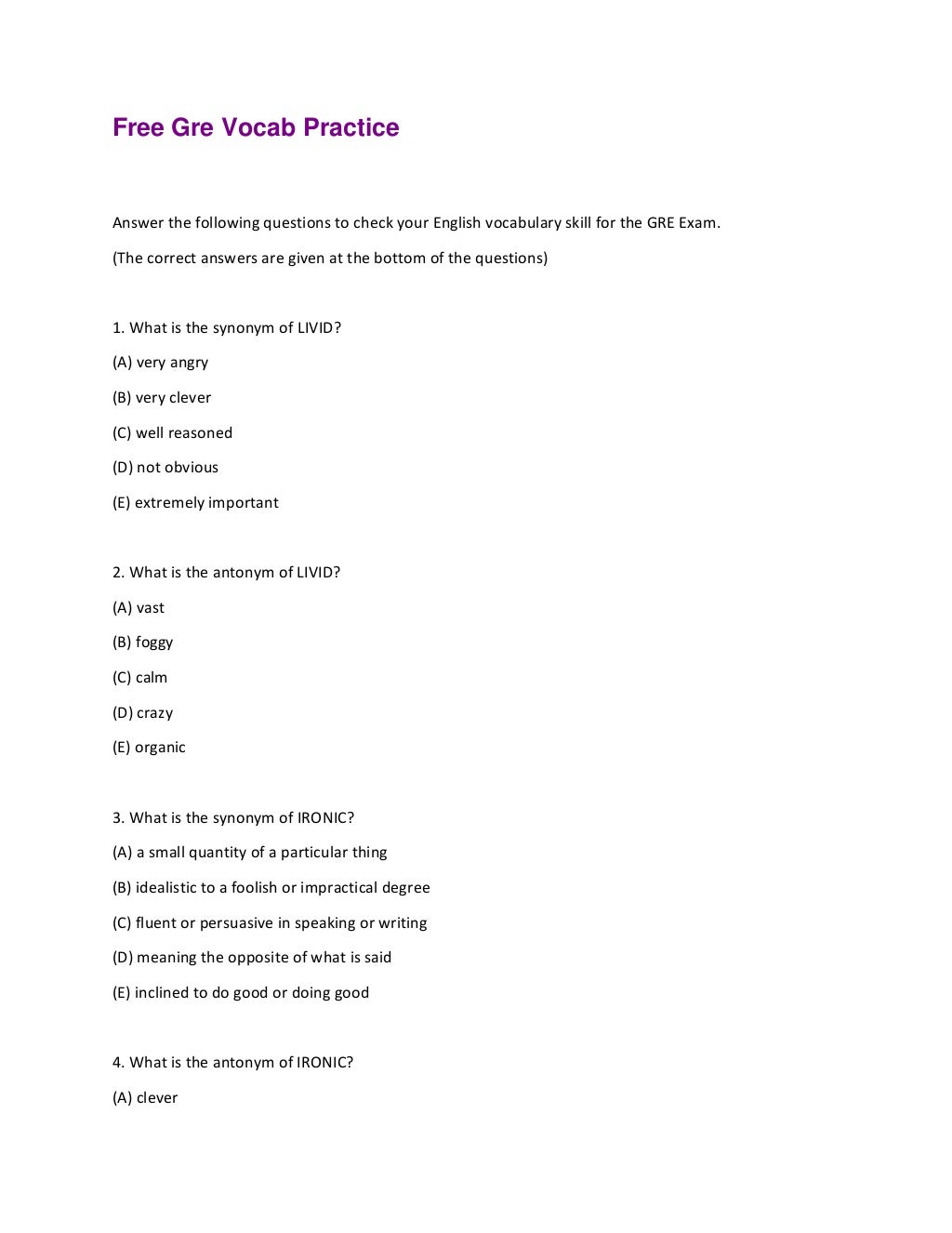 Free Gre Vocab Practice | PDF