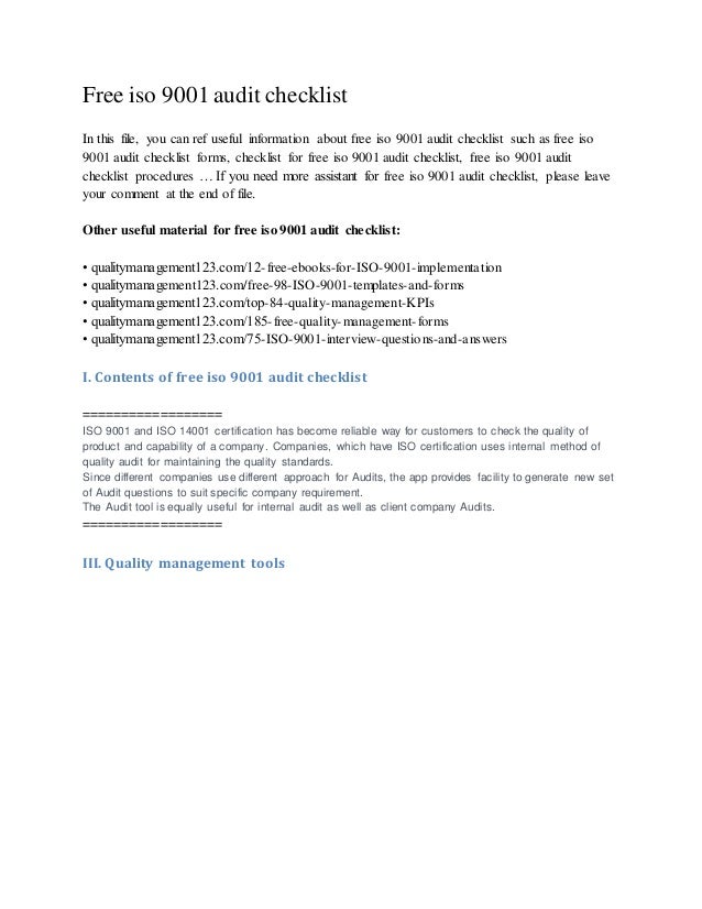 Free iso 9001 audit checklist
