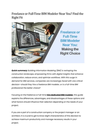 Freelance or Full-Time BIM Modeler Near You? Find the Right Fit | PDF