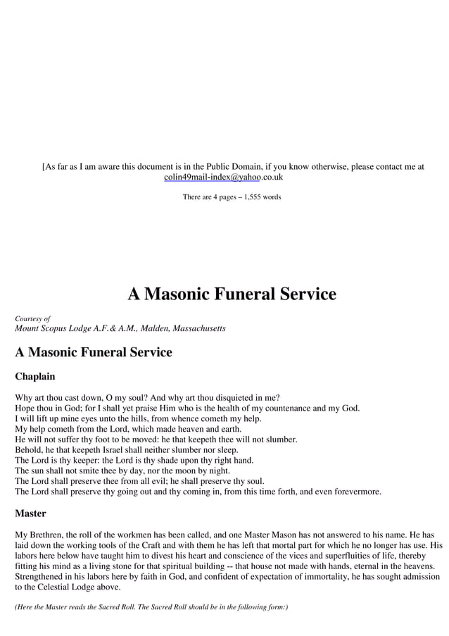 Freemasonry 003 a masonic funeral service | PDF | Funeral | Personal ...