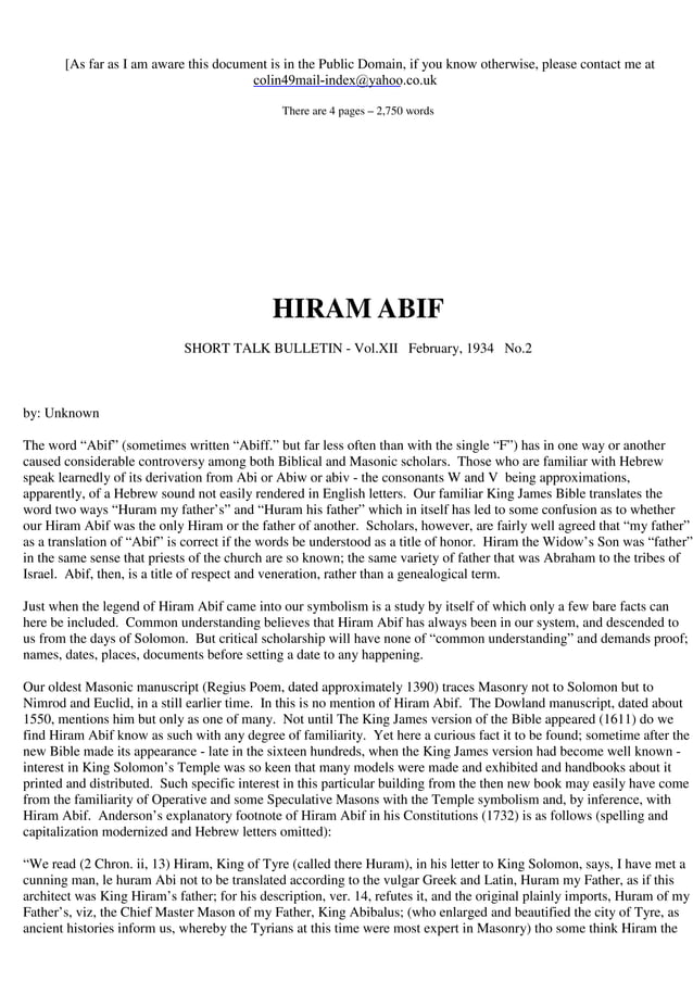 Freemasonry 028 hiram abif | PDF