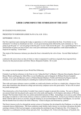 Freemasonry 032 liber capricornus - the symbolism of the goat | PDF