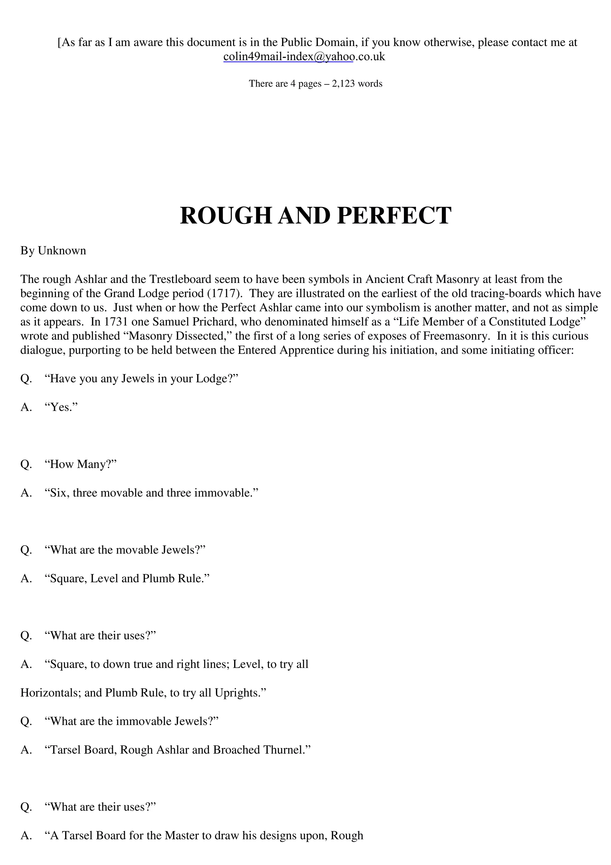 Freemasonry 043 rough and perfect | PDF