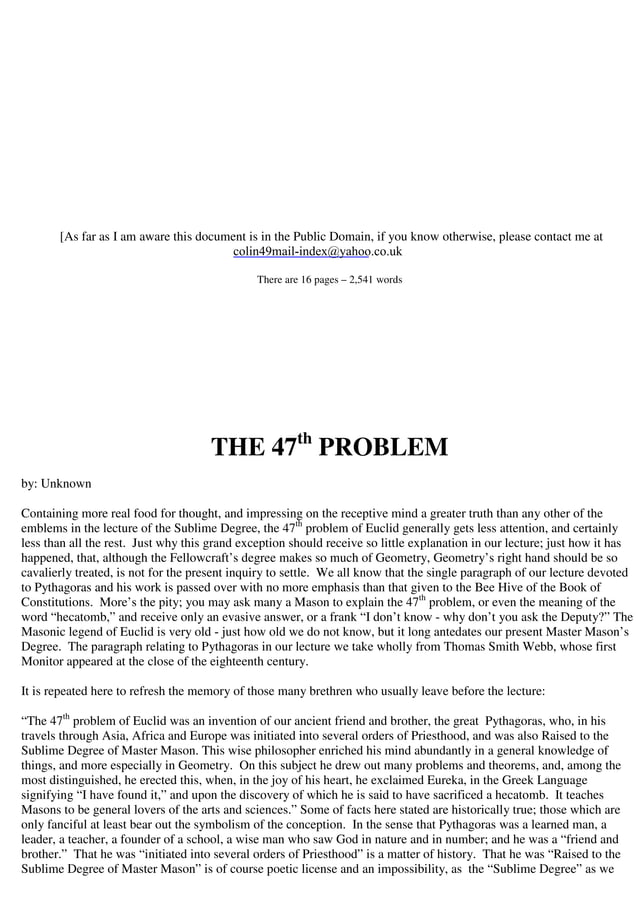 Freemasonry 051 the 47th problem of euclide | PDF | Religion & Spirituality