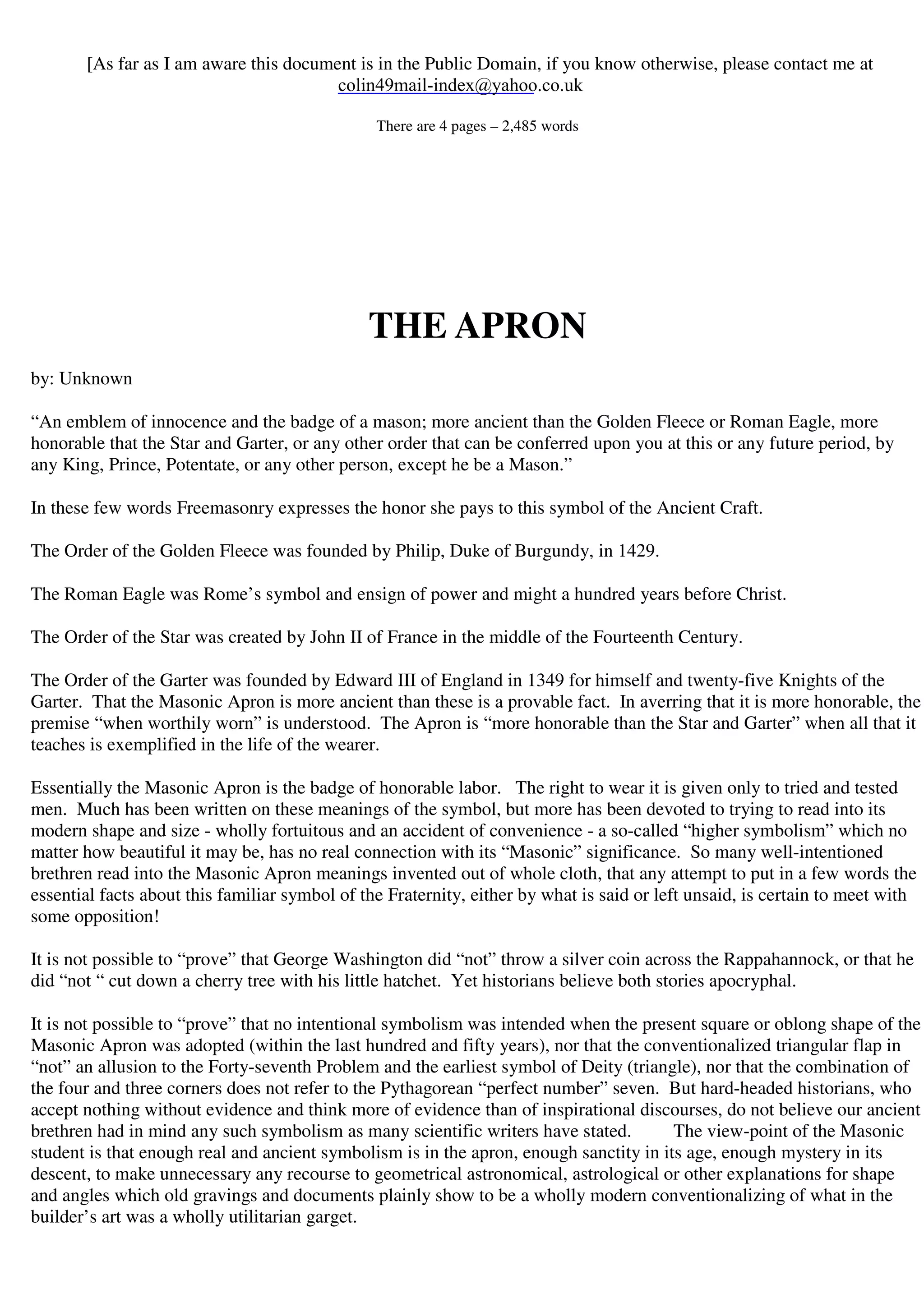 Freemasonry 057 the apron | PDF