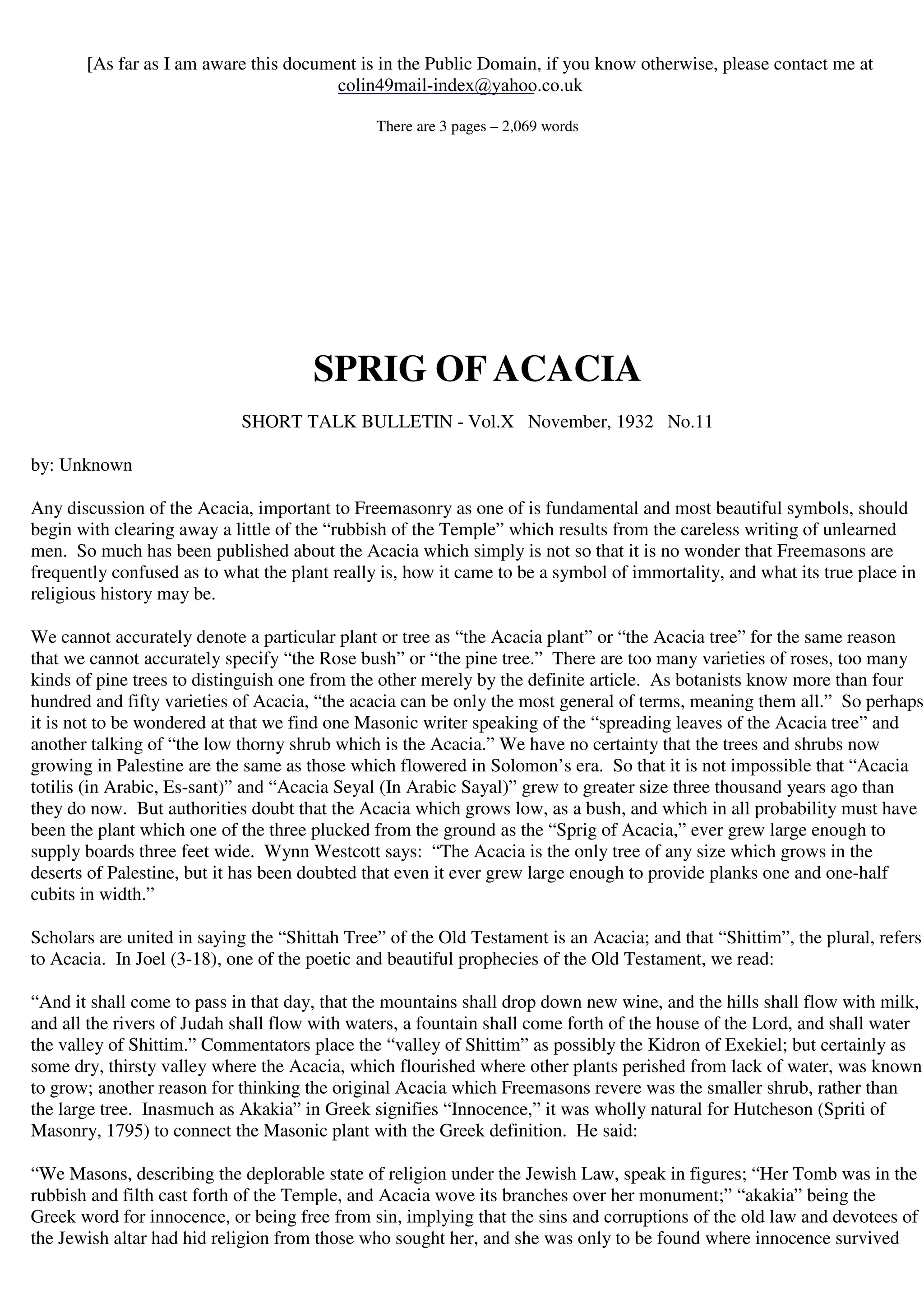 Freemasonry 103 the sprig of acacia | PDF