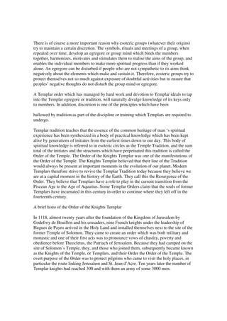 Freemasonry 109 the templar tradition - yesterday and today | PDF