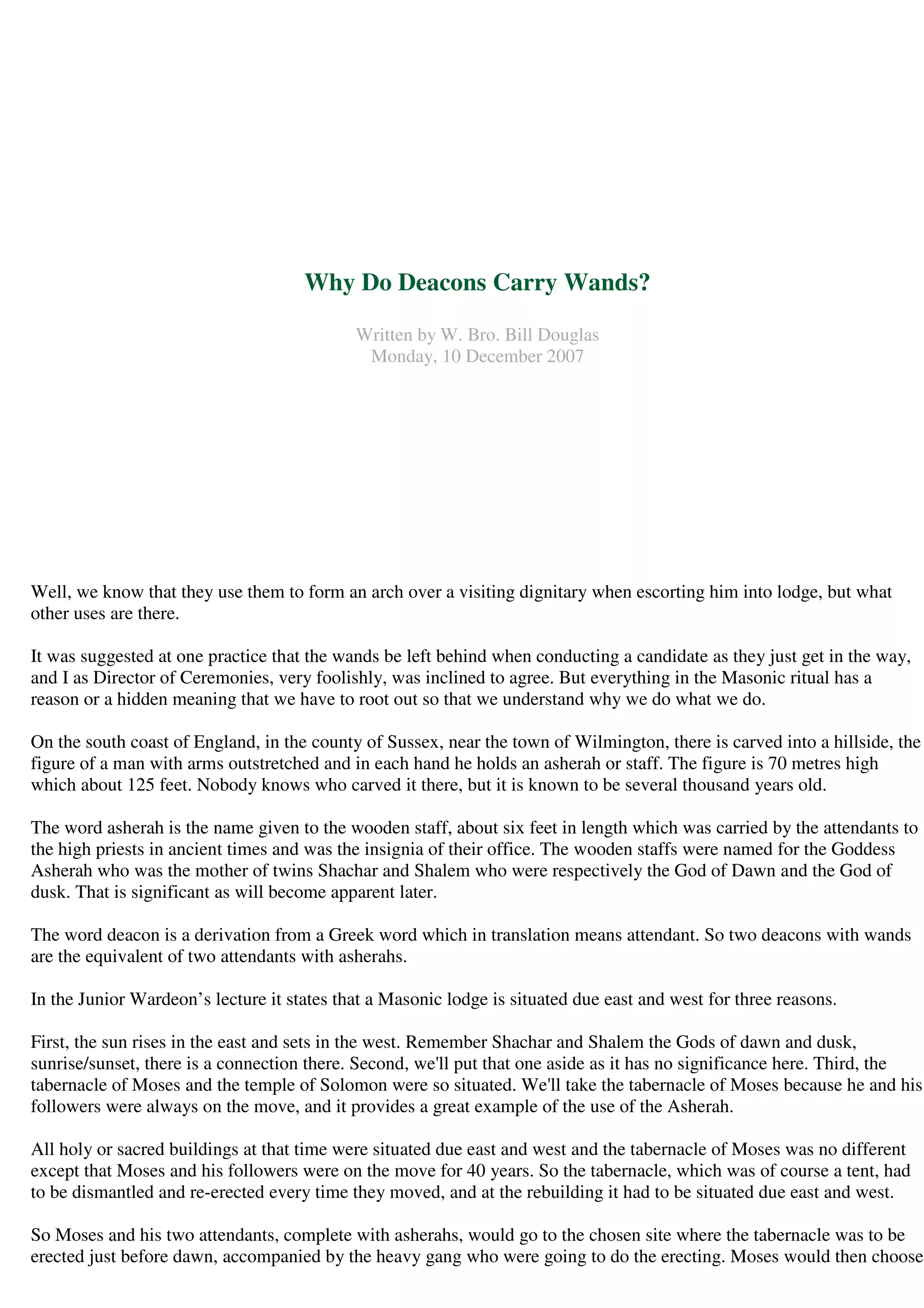 Freemasonry 122 why do deacons carry wands | PDF