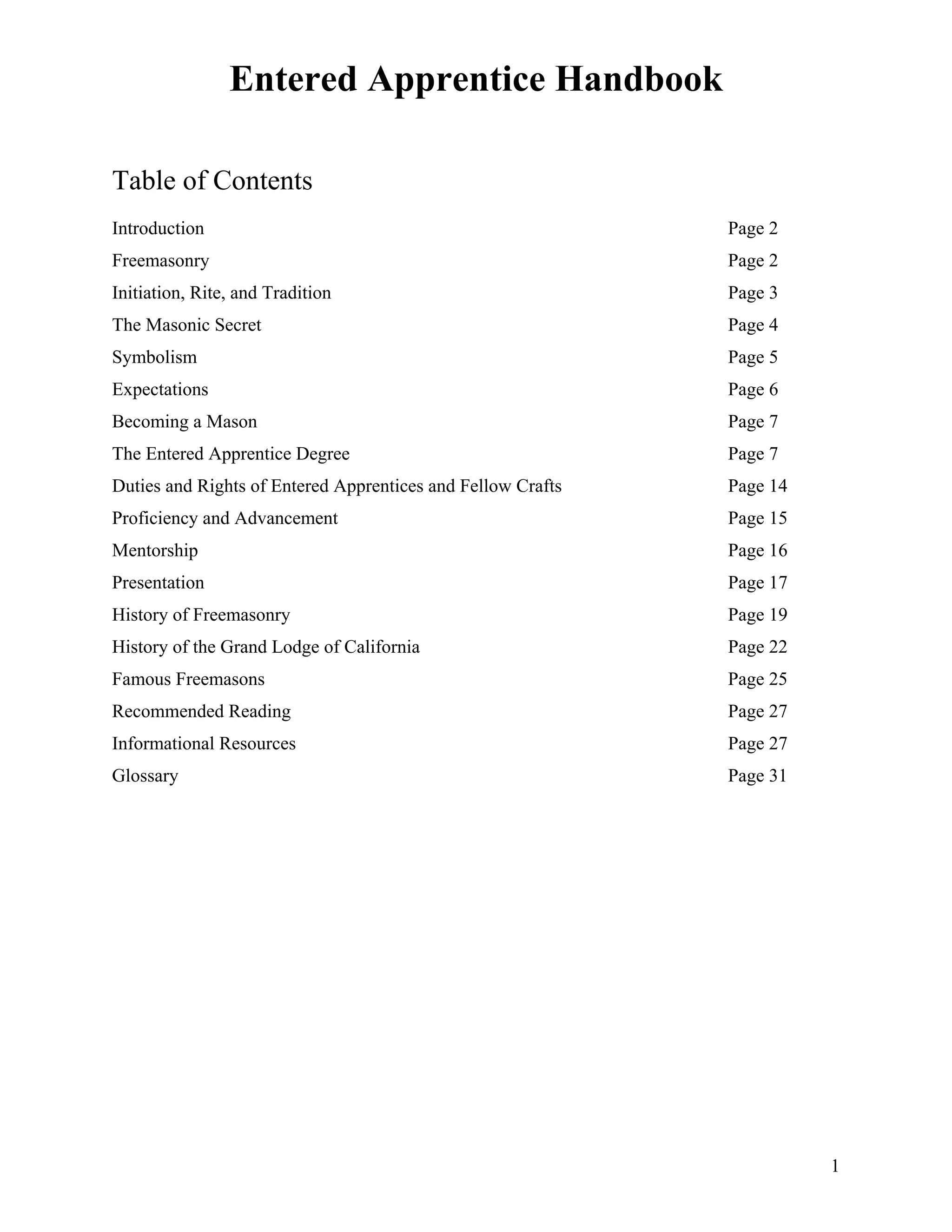 Freemasonry 134 the entered apprentice handbook | PDF