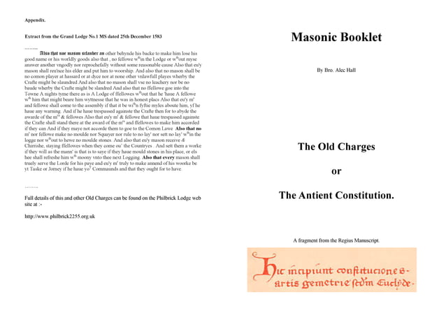Freemasonry 151 the old charges | PPT
