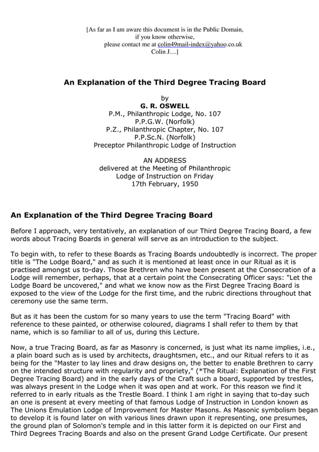 Freemasonry 157 an explanation of the third degree tracing board | PDF ...