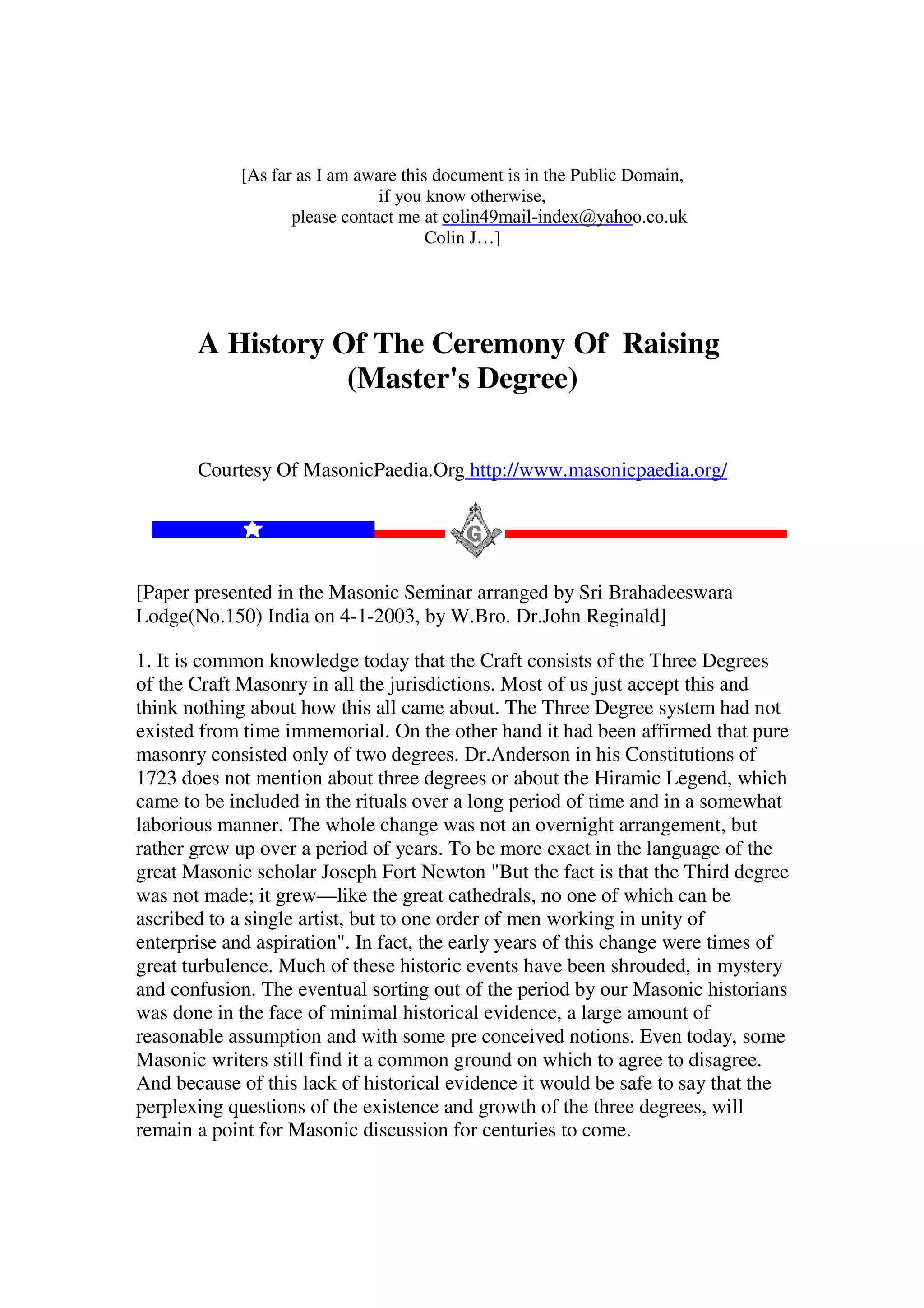 Freemasonry 160 a history of the ceremony of raising | PDF