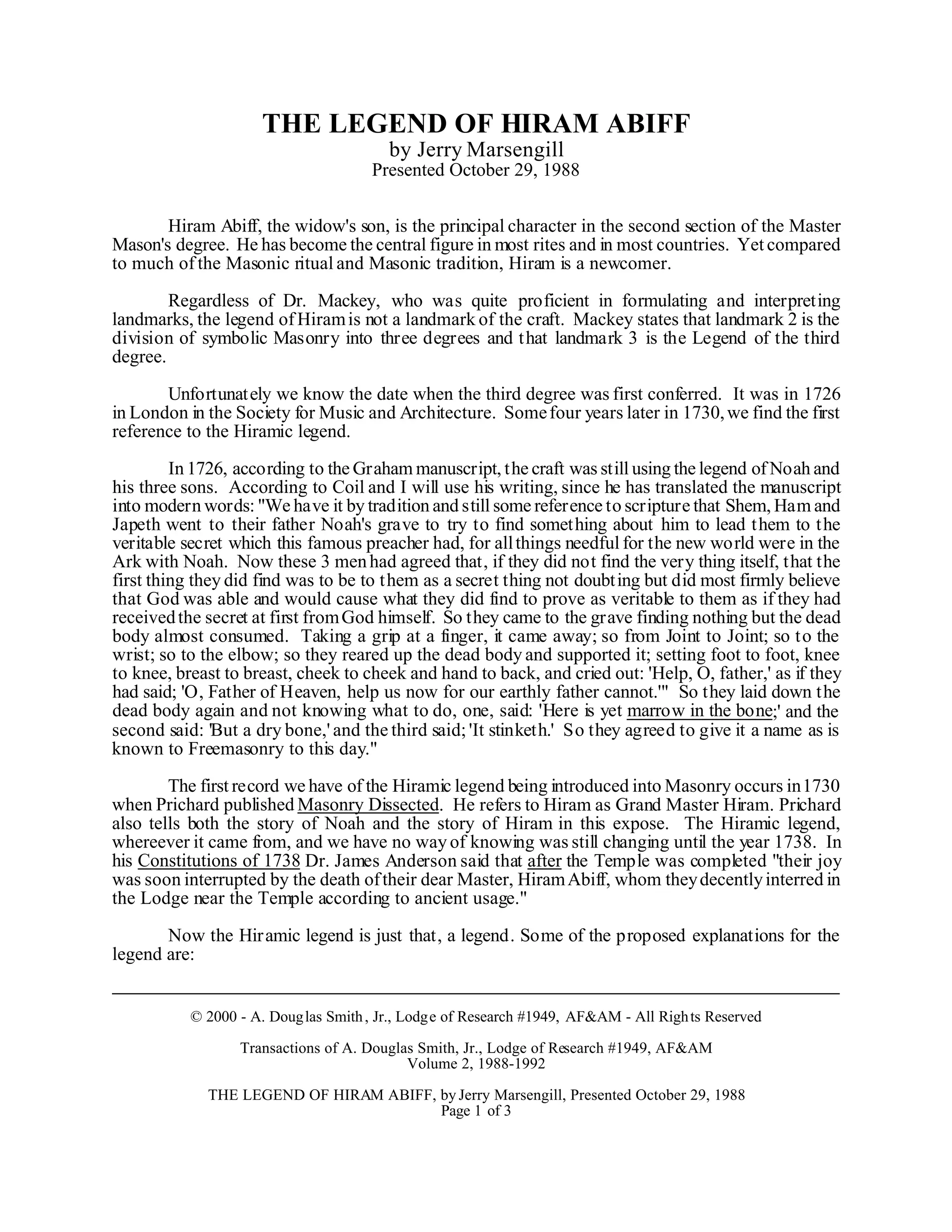 Freemasonry 165 the legend of hiram abiff | PDF