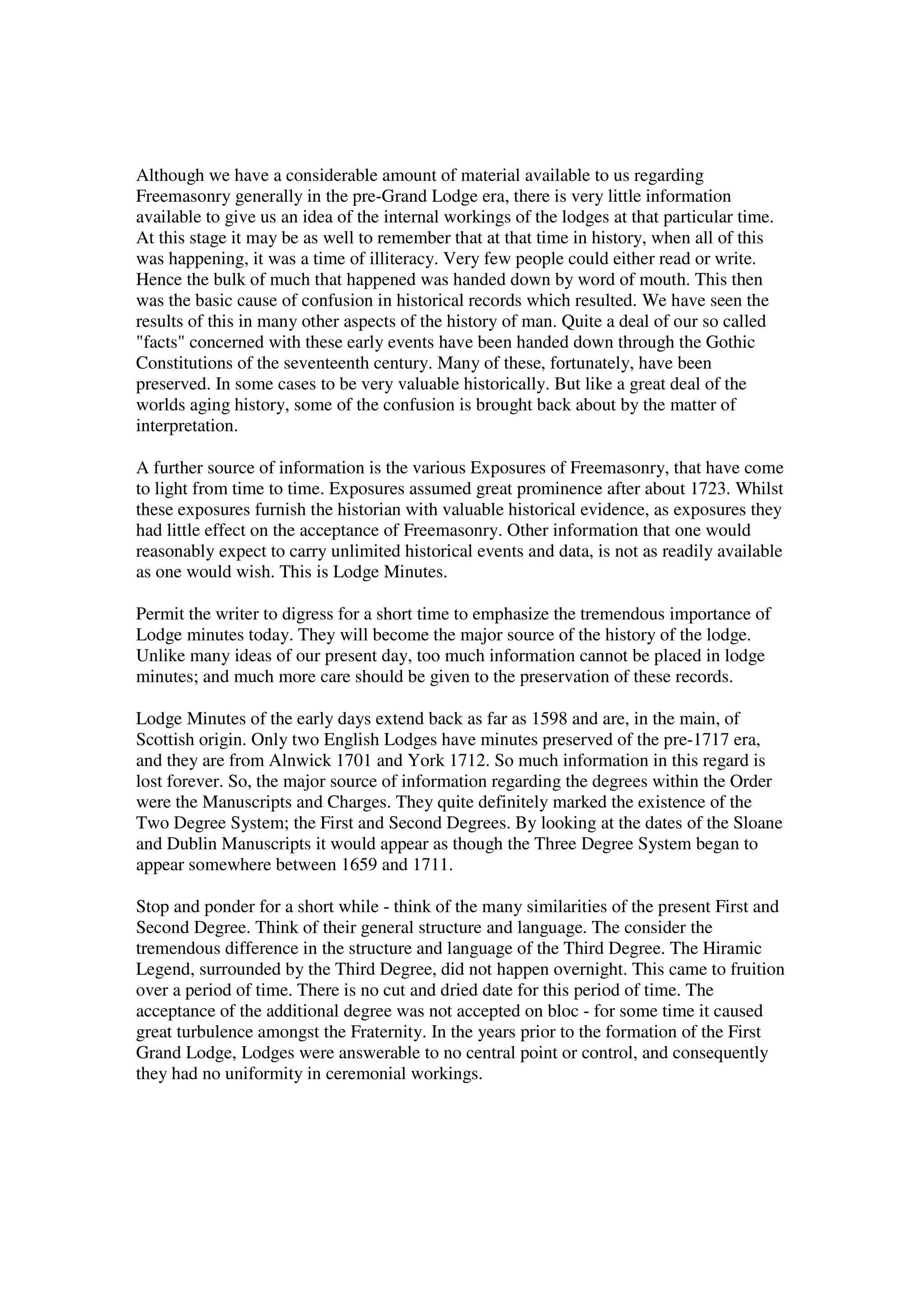Freemasonry 178 the formation of the three degree structure | PDF