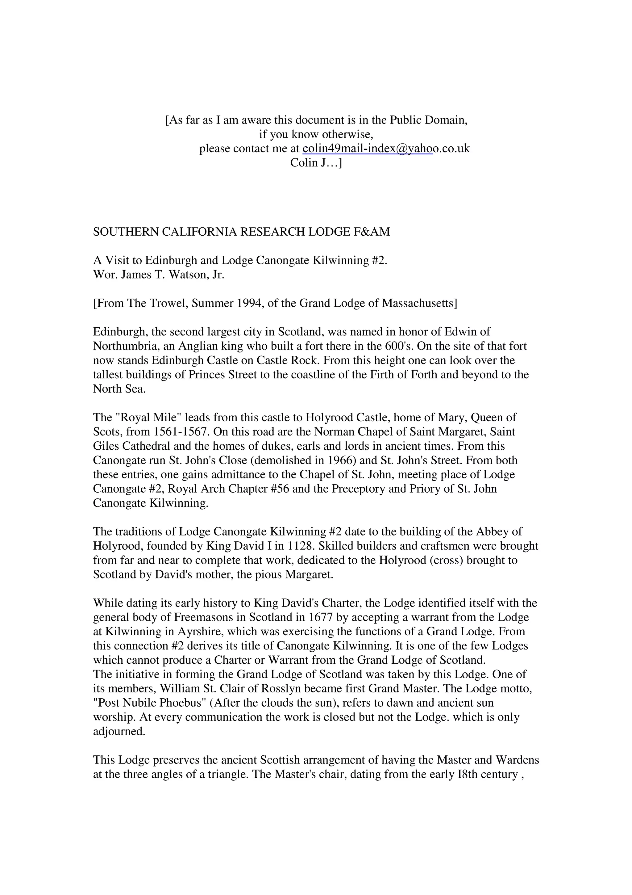 Freemasonry 181 lodge canongate kilwinning no.2 | PDF