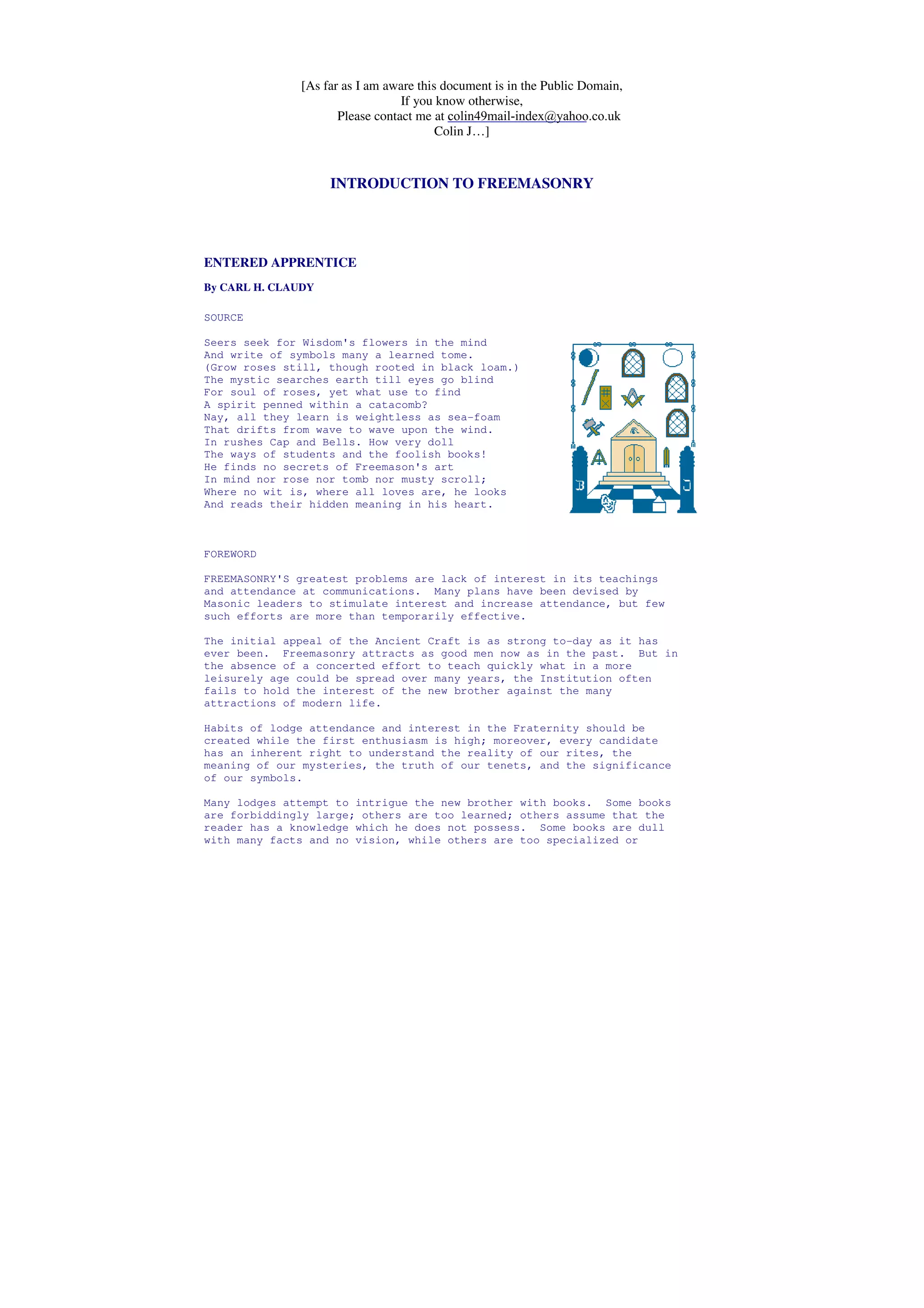 Freemasonry 182 introduction to freemasonry - ea | PDF