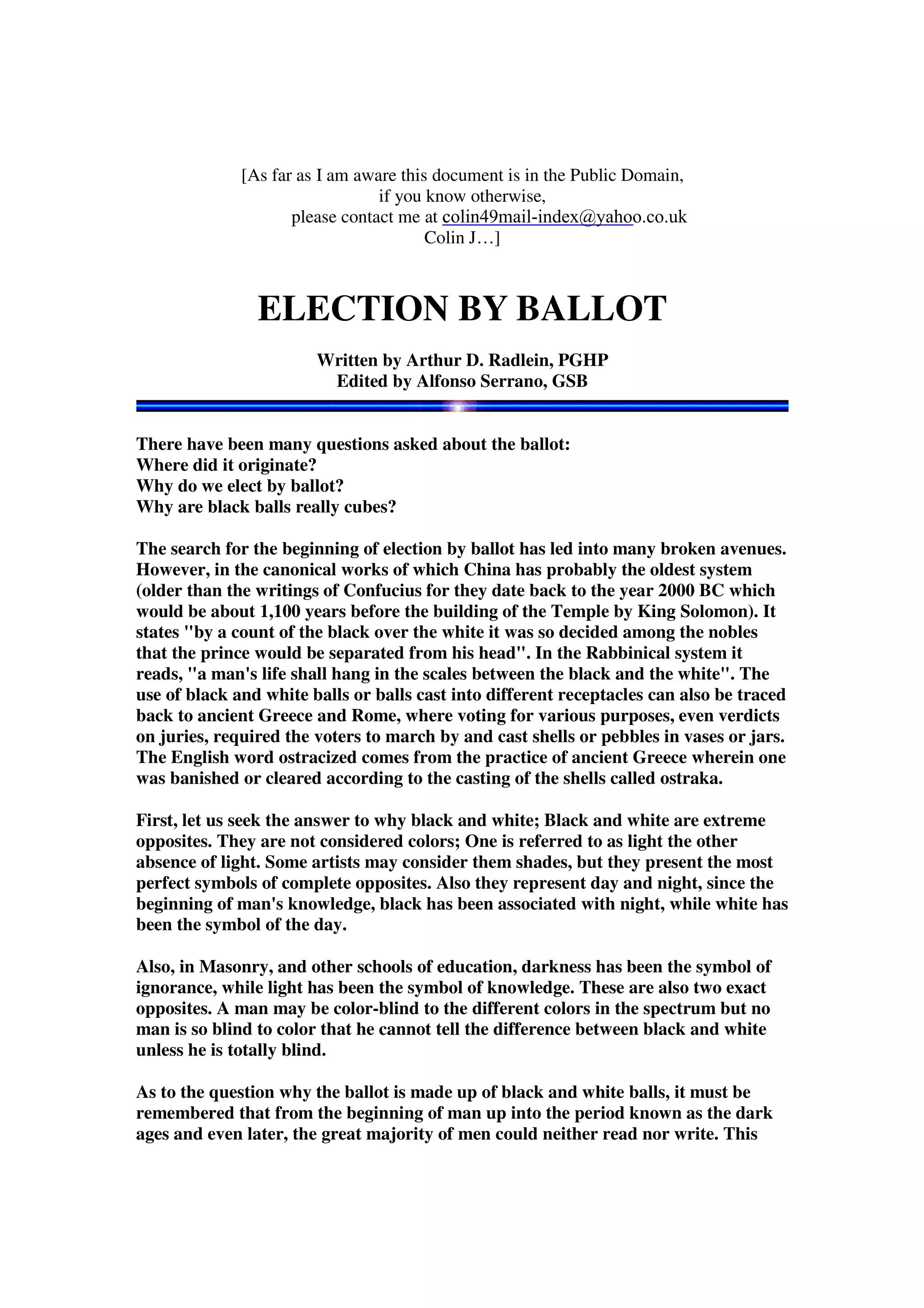 Freemasonry 185 election by ballot | PDF