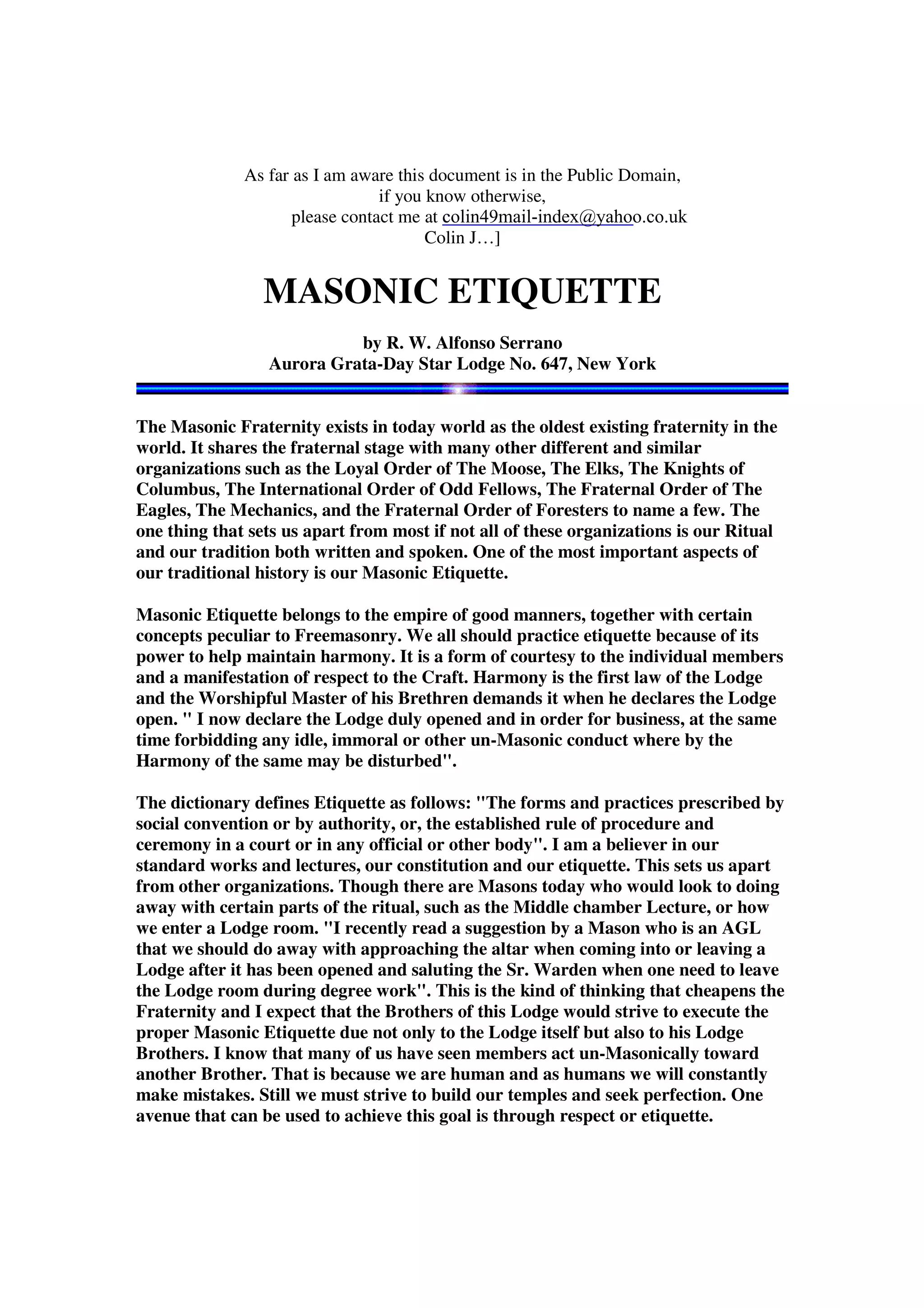 Freemasonry 187 masonic etiquette | PDF