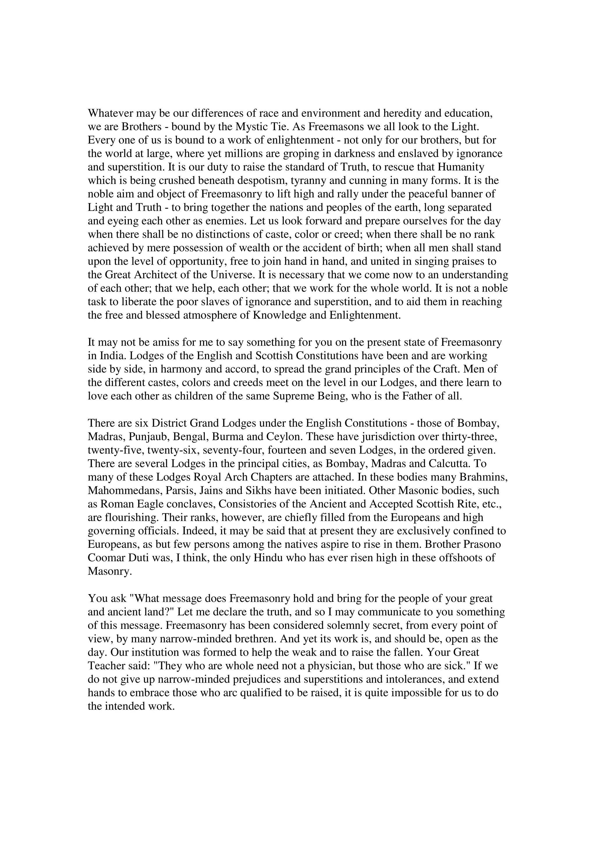 Freemasonry 190 the message and mission of masonry | PDF